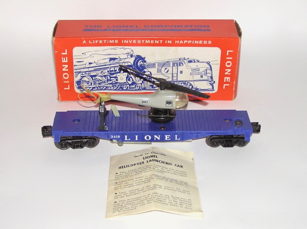 Lionel Postwar O Gauge No. 3419 NAVY Operating Helicopter Car w/BOX